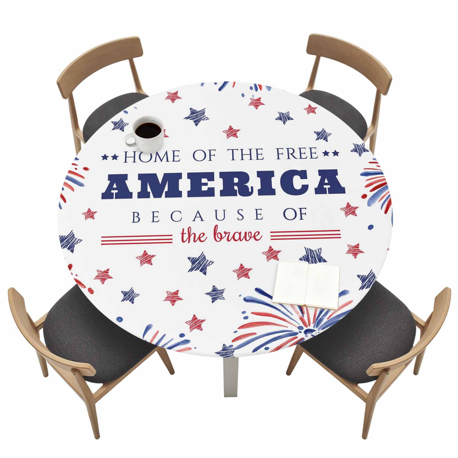 4th of July Fitted Tablecloth with Elastic Edged, Round Table Cloth for ...