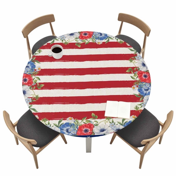 4th of July Fitted Tablecloth with Elastic Edged, Round Table Cloth for ...