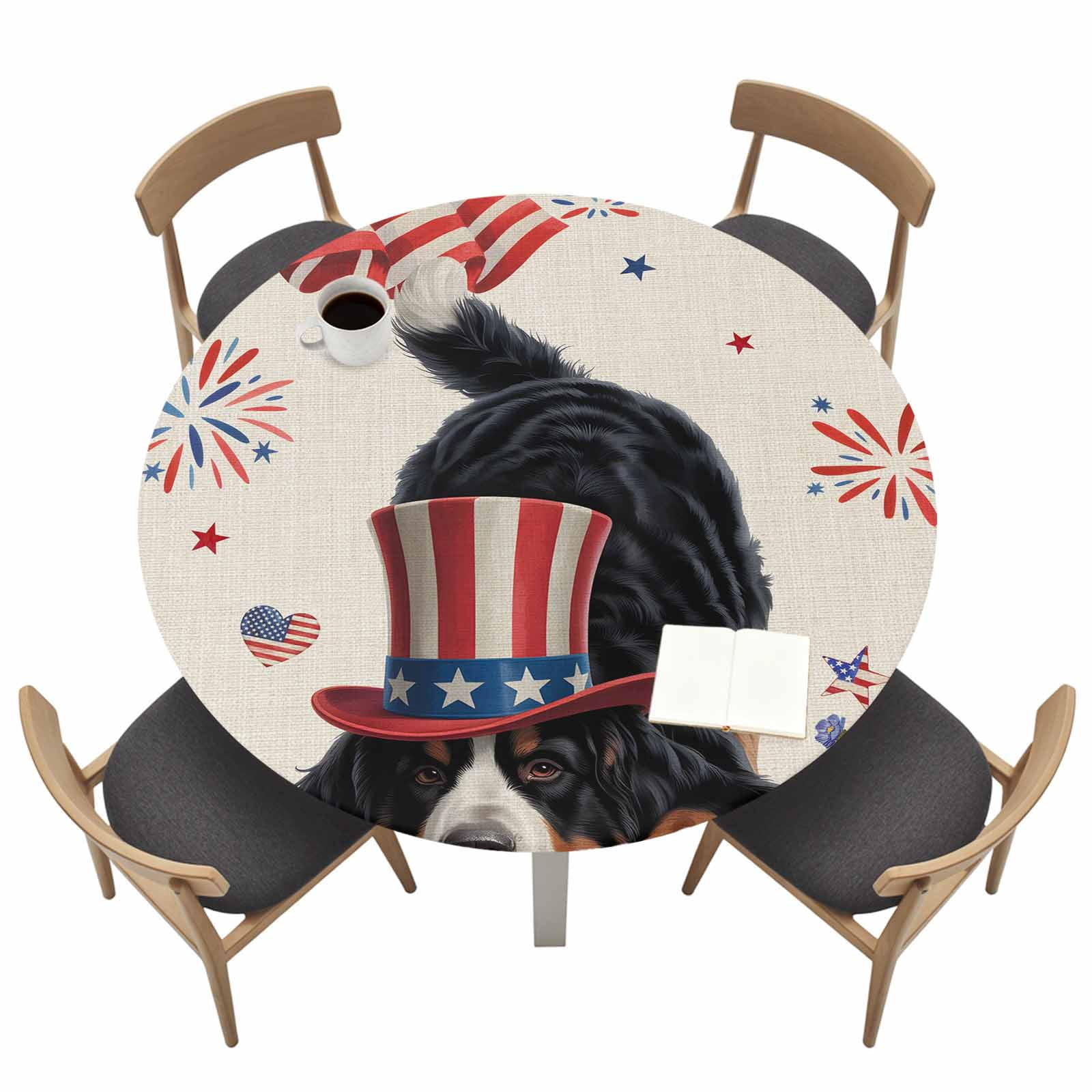 4th of July Fitted Tablecloth with Elastic Edged, Round Table Cloth for ...
