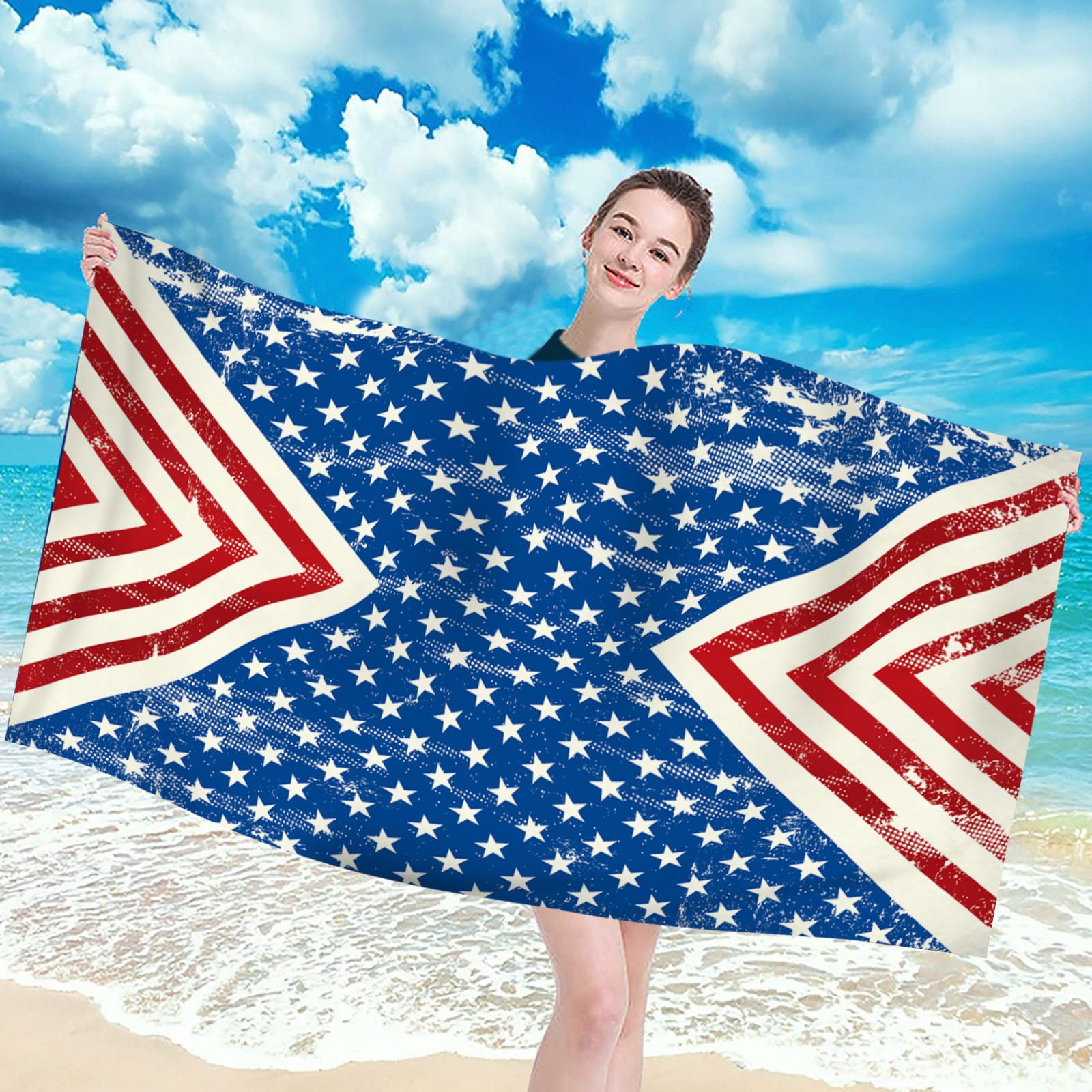 4th of July Flag Beach Towel for Independence Day, Quick Dry Cotton ...