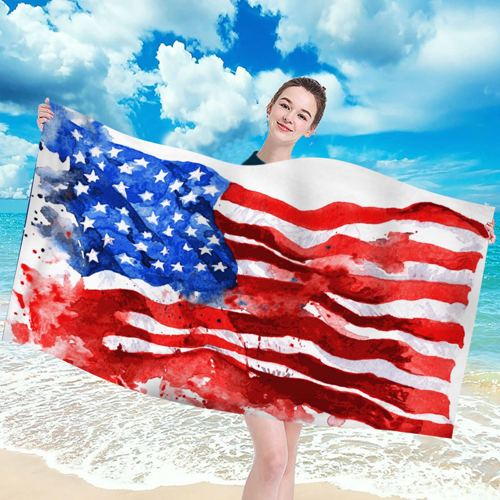 4th of July Flag Beach Towel for Independence Day, Quick Dry Cotton ...
