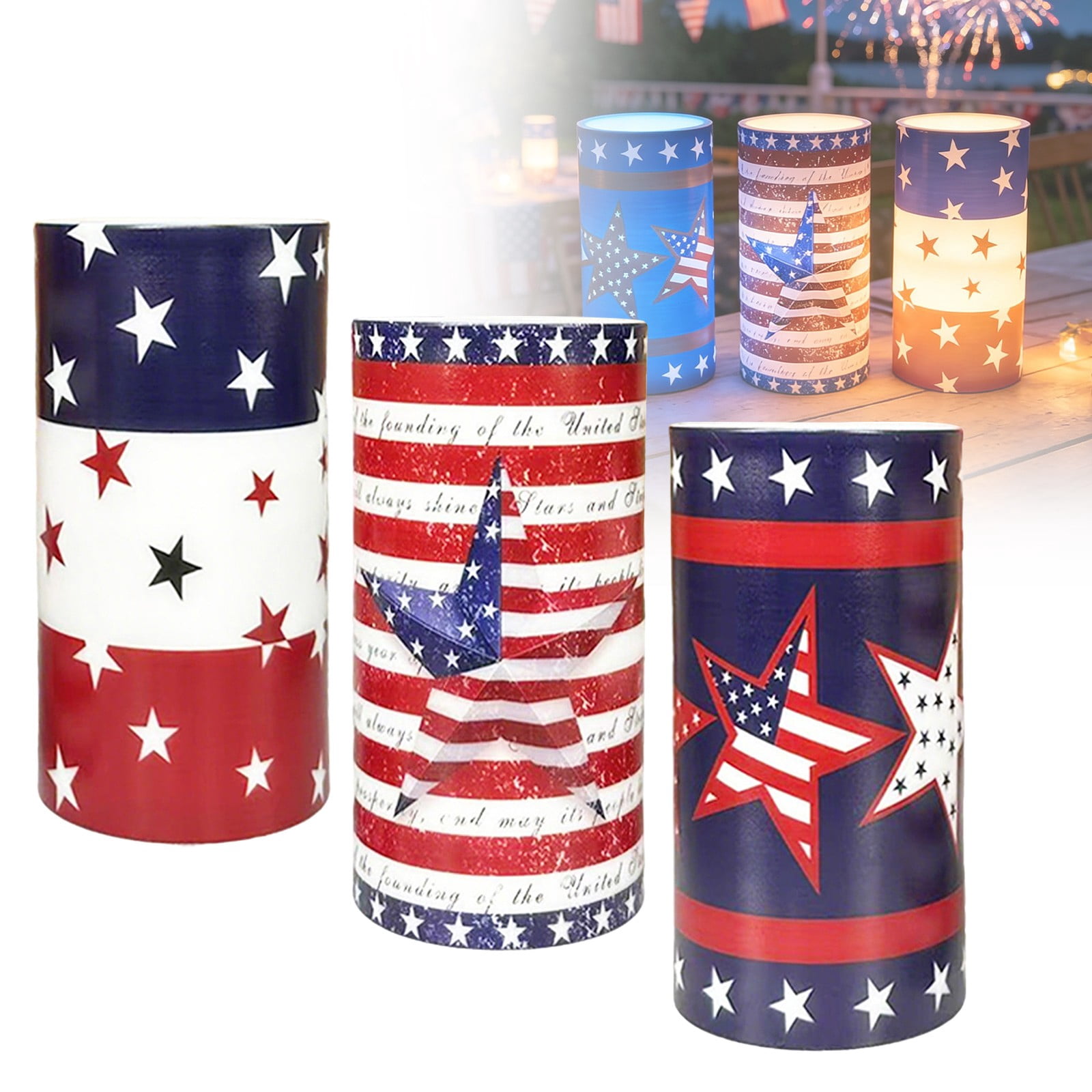 4th of July Flameless Candles(3PC) Patriotic Red White Blue Candles ...