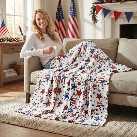 4th of July Flannel Blanket Throw, Star Strips Pattern Independence Day ...