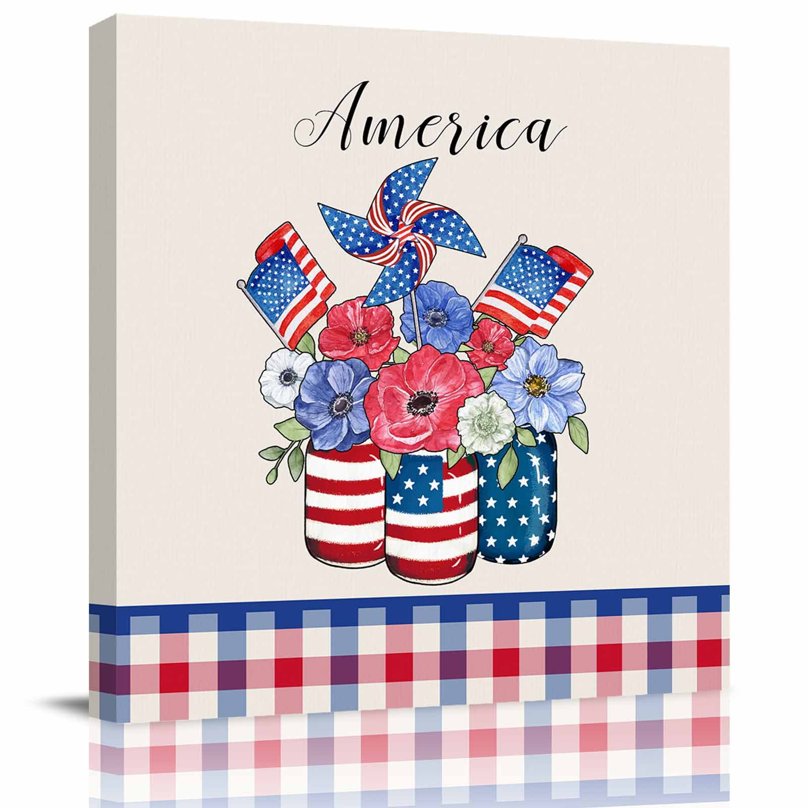 4th of July Floral Canvas Print Wall Art Painting, Modern Wall Decor ...