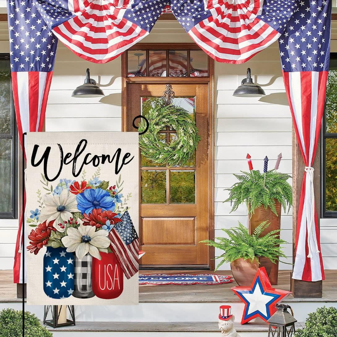 4th of July Floral Garden Flag 12x18 Vertical Double Sided Patriotic ...