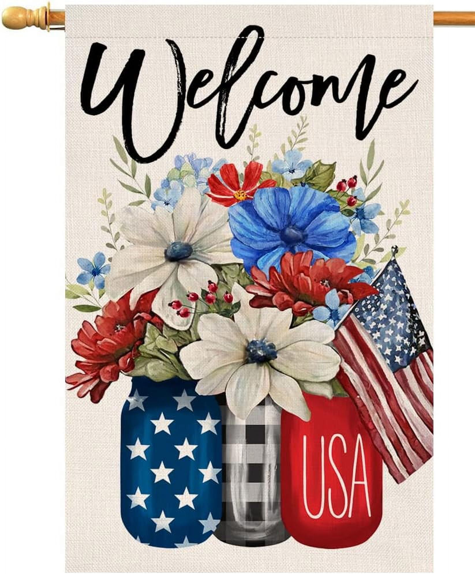 4th of July Floral Garden Flag 12x18 Vertical Double Sided Patriotic ...