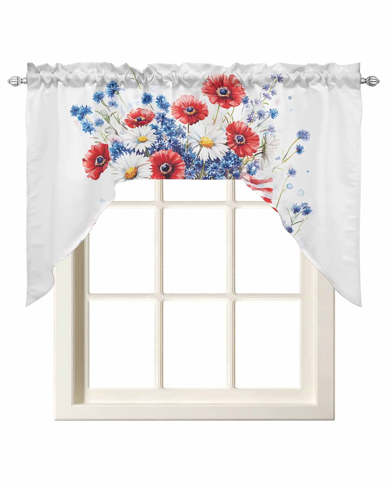 4th of July Floral Kitchen Curtains Swag Valance for Windows/Bathroom ...