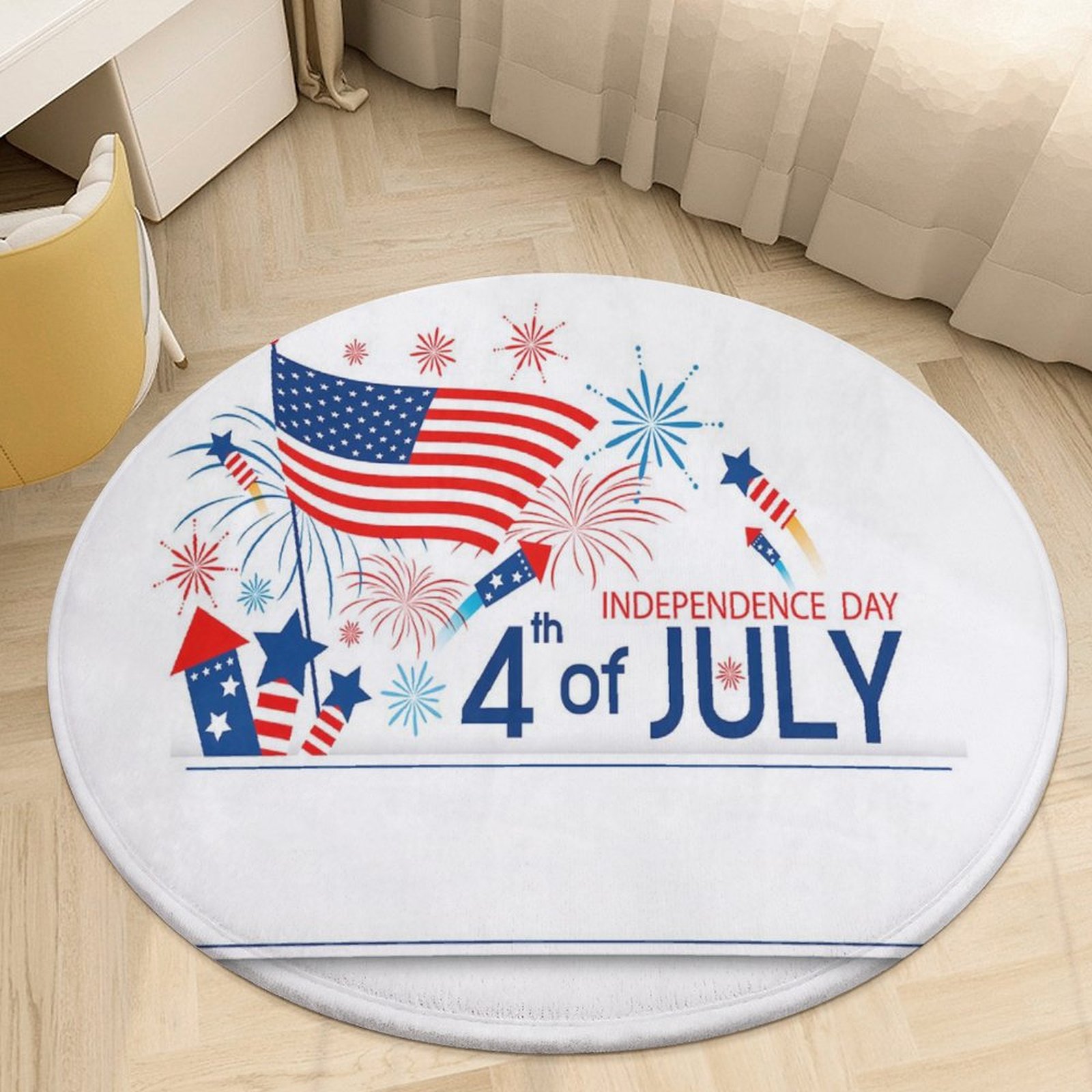 4th of July Floral Medallion Round Rug - Small Round Area Rug, Soft Non ...