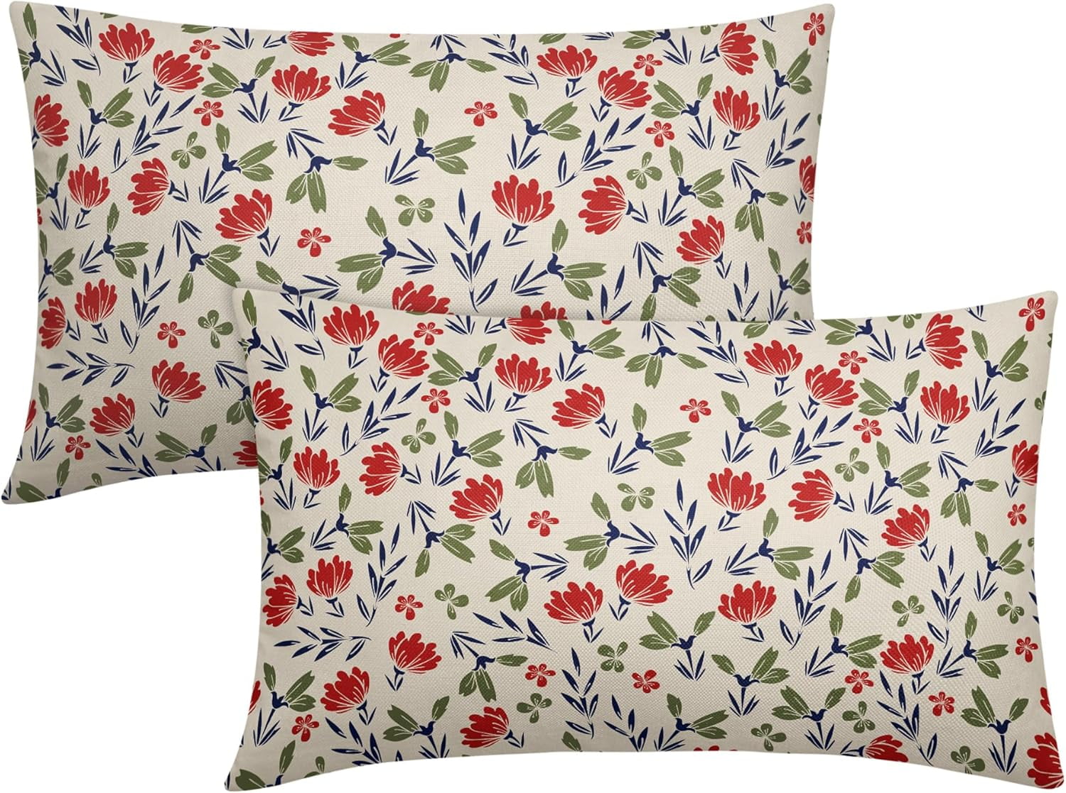 4th of July Floral Pillow Covers 12x20 Set of 2 Rustic Old Style Navy ...