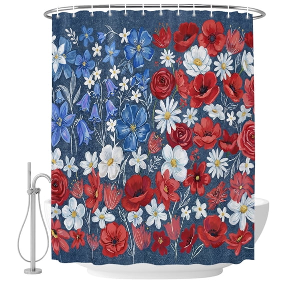 4th of July Floral Shower Curtain Set - 72" x 78" Washable Bathtub ...
