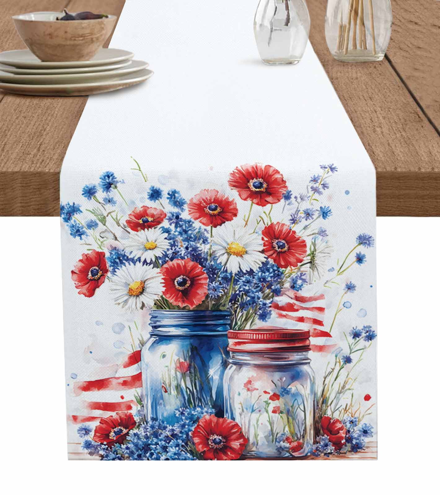 4th of July Floral Table Runner 72 Inches, Independence Day American ...