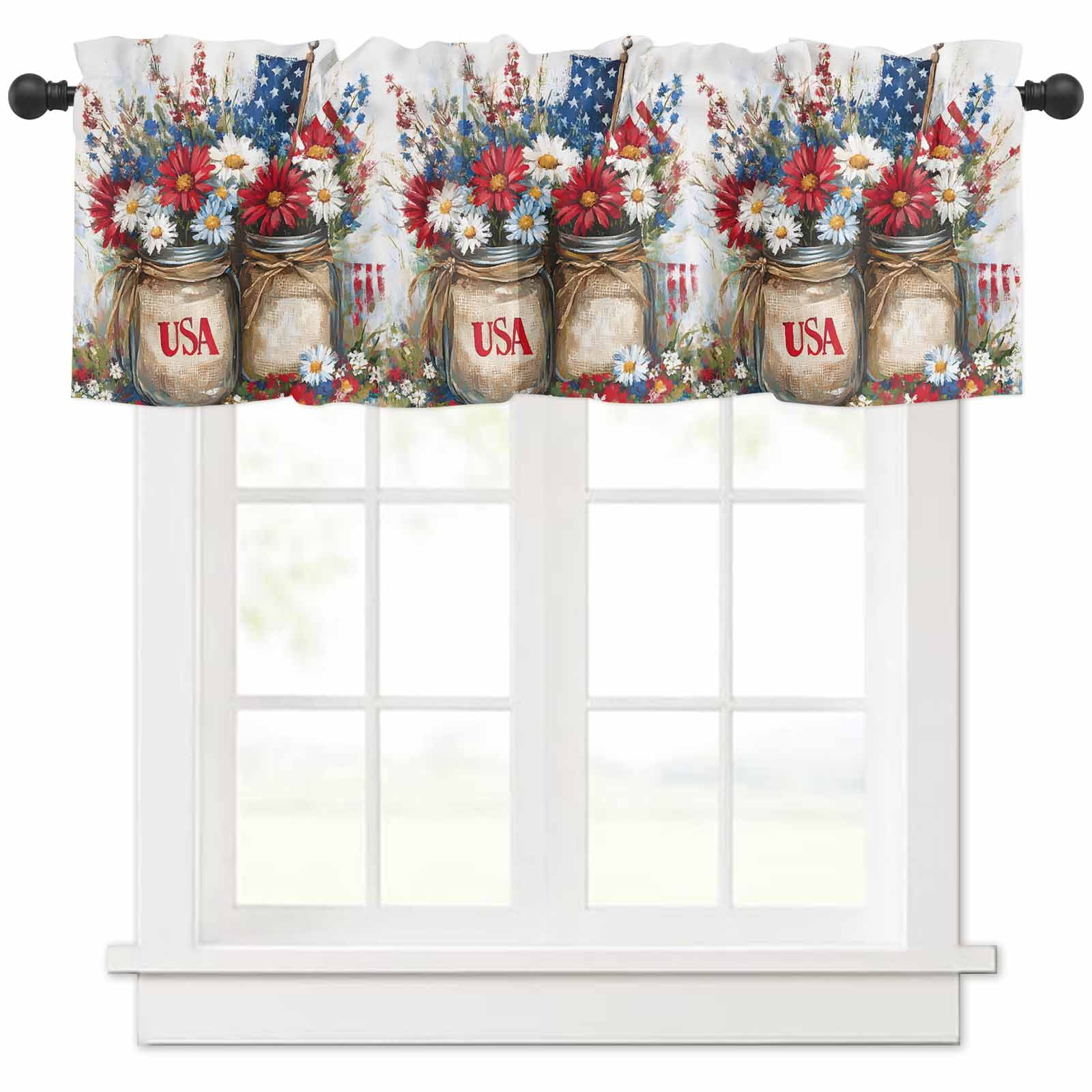 4th of July Floral Valances for Windows Farmhouse Kitchen Curtains ...