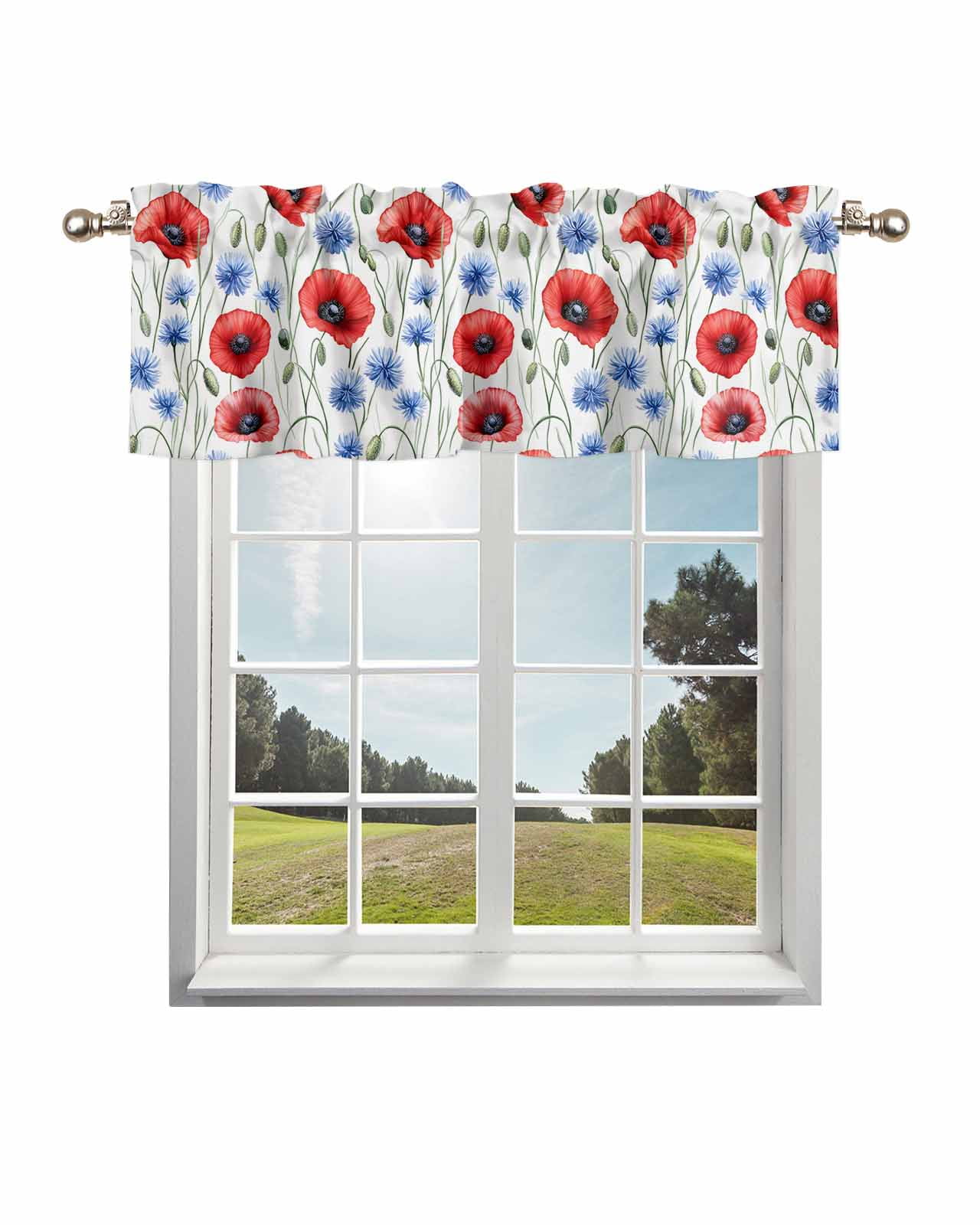 4th of July Flower Curtain Valance for Windows/Living Room/Kitchen ...