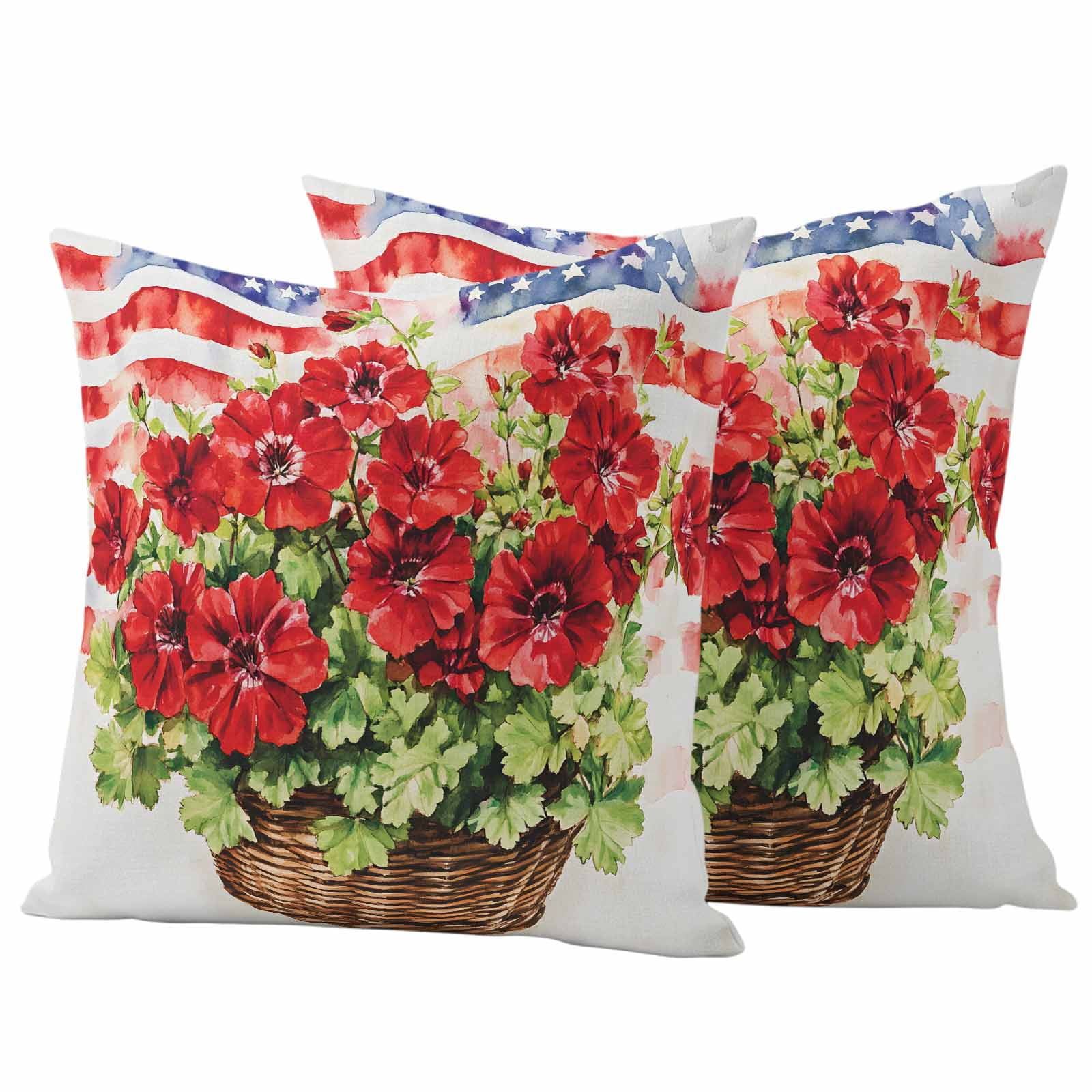 4th of July Flower Outdoor Waterproof Pillow Covers, Vintage Red Stripe ...