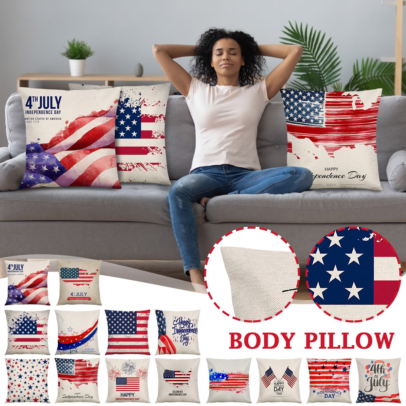 4th of July Flower Patriotic Decorative Throw Pillow Covers 18 x 18 Set ...