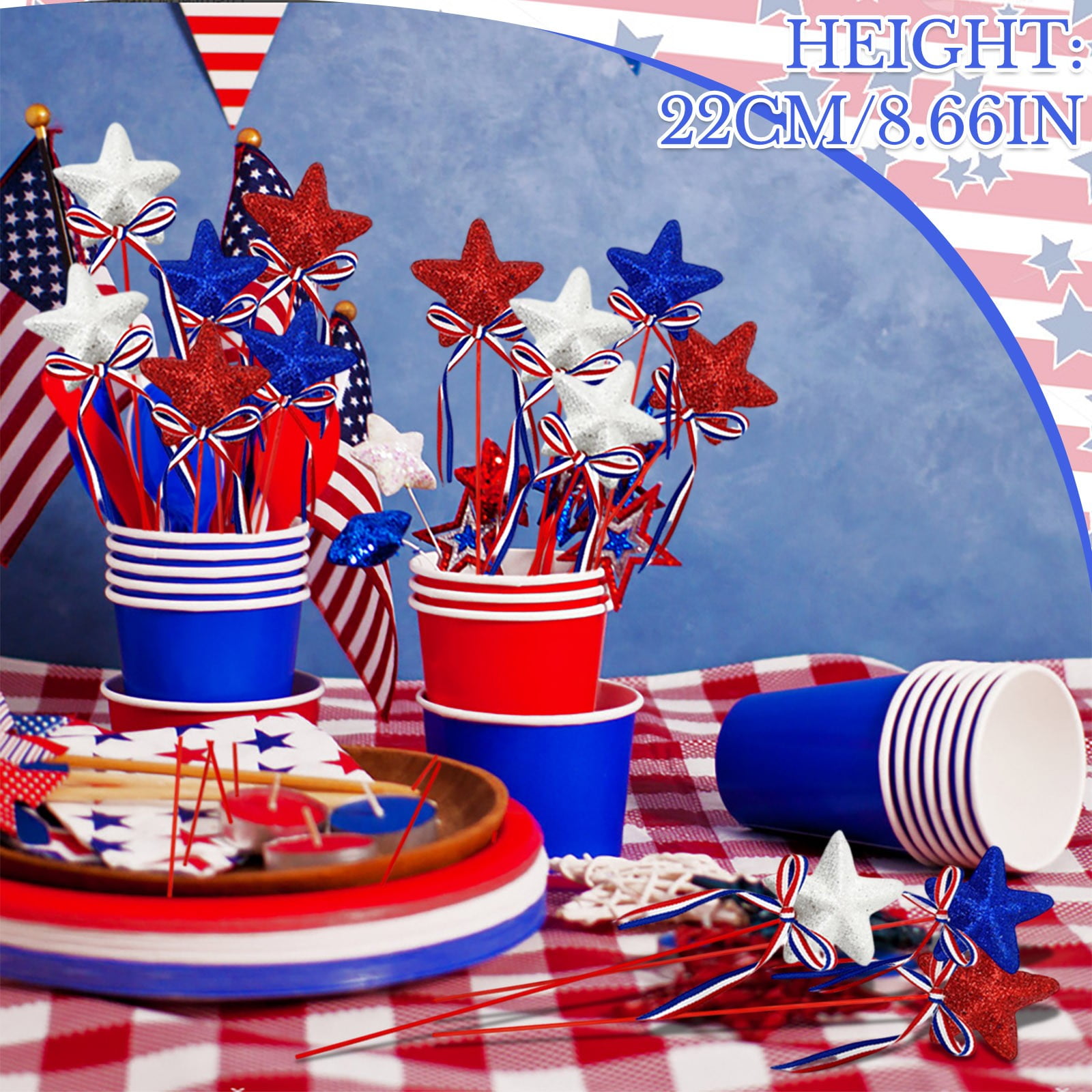 4th of July Flower Picks Glitter Puffy Star Foam Sparkly Sticks for ...