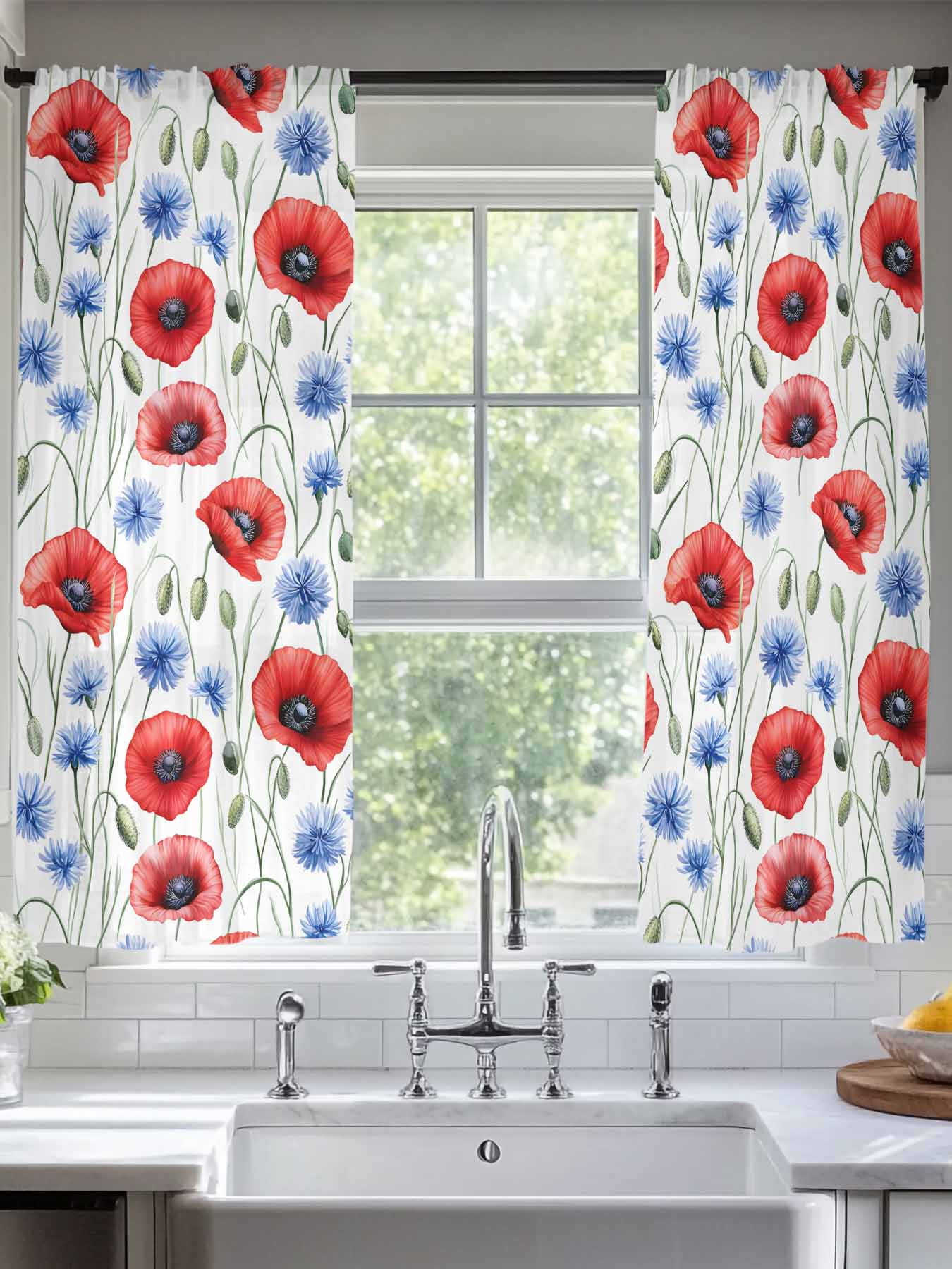 4th of July Flower Sheer Curtains for Living Room Bedroom Patriotic Red ...