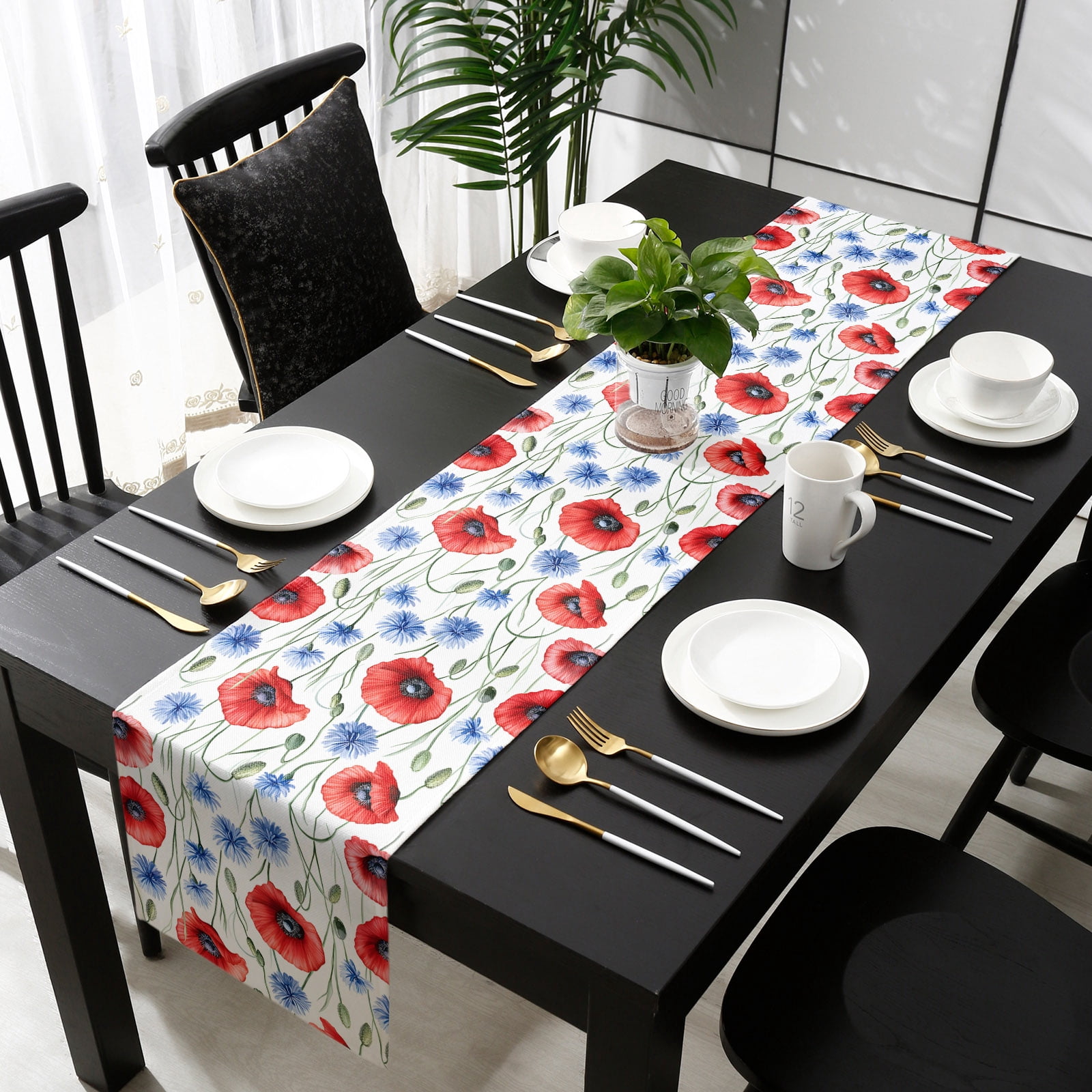 4th of July Flower Table Runner 48 Inches Long, Patriotic Red Blue ...