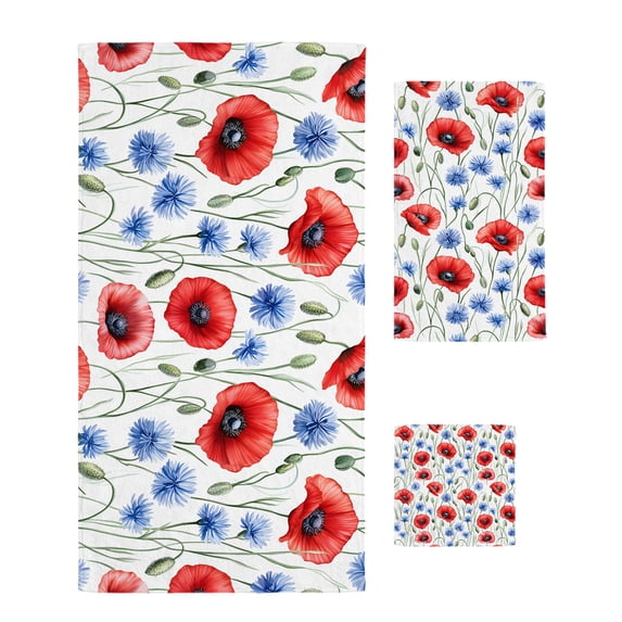 4th of July Flower Towel Set of 3, Soft Microfiber Bath Towels, Hand ...