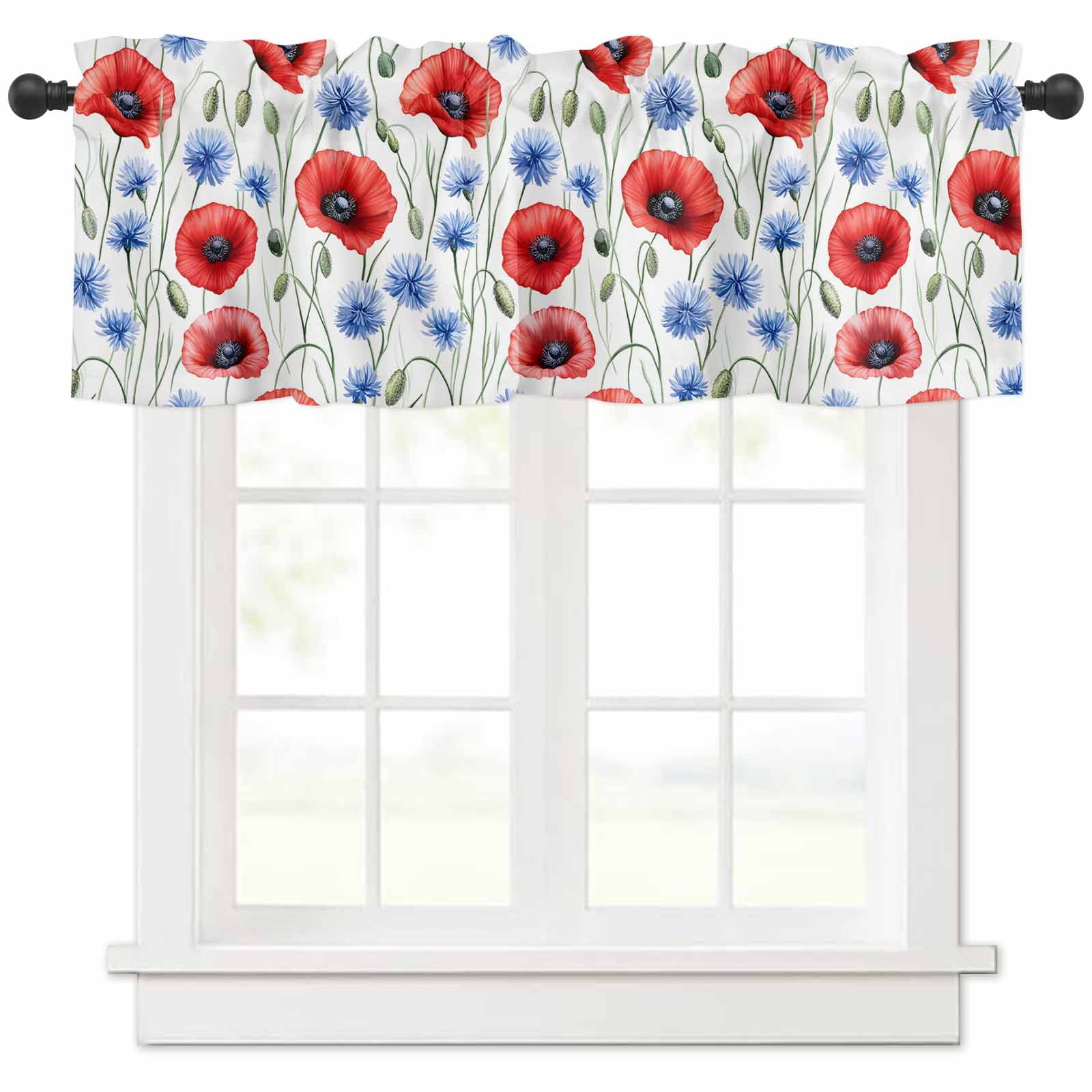 4th of July Flower Valances for Windows Farmhouse Kitchen Curtains ...