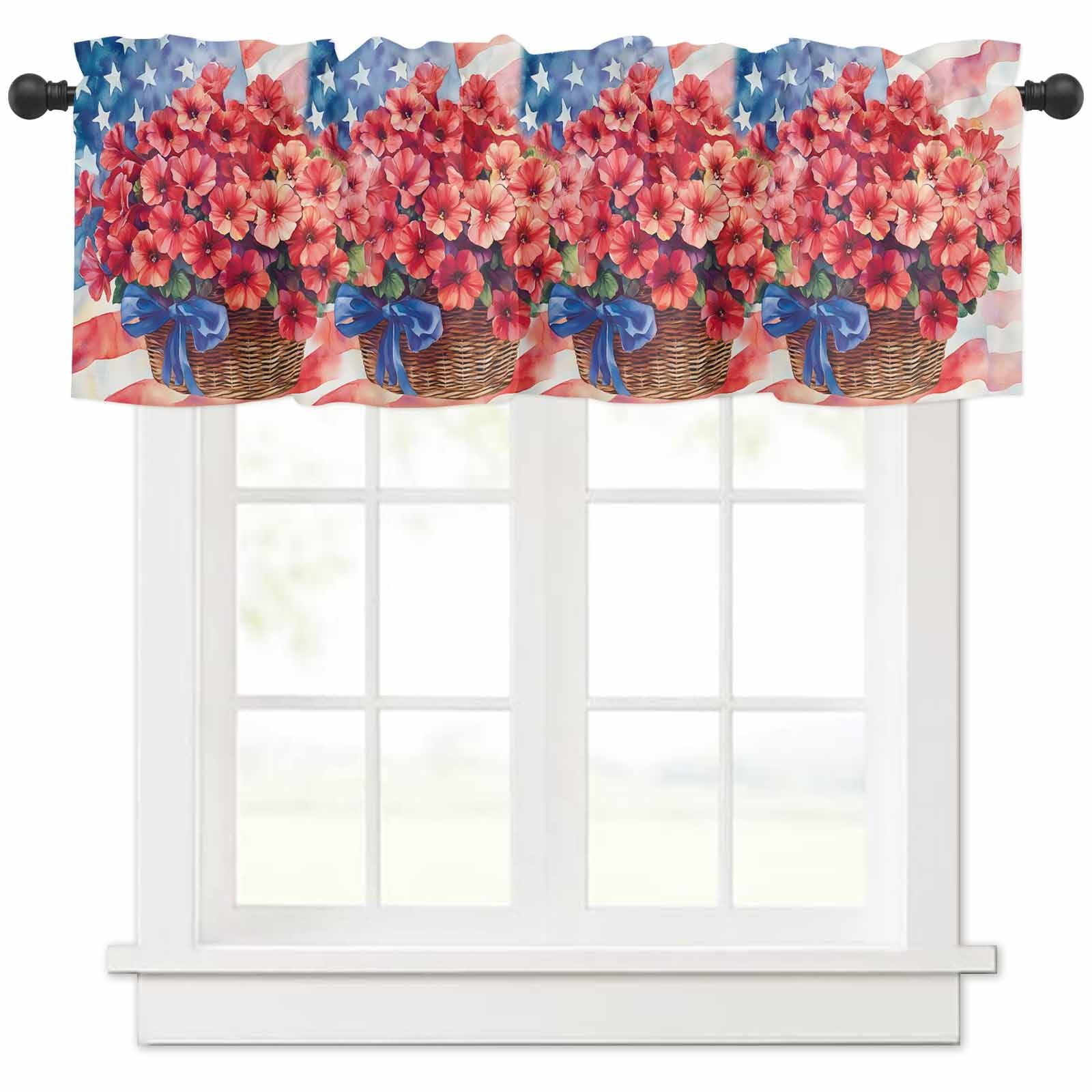 4th of July Flower Valances for Windows Farmhouse Kitchen Curtains ...
