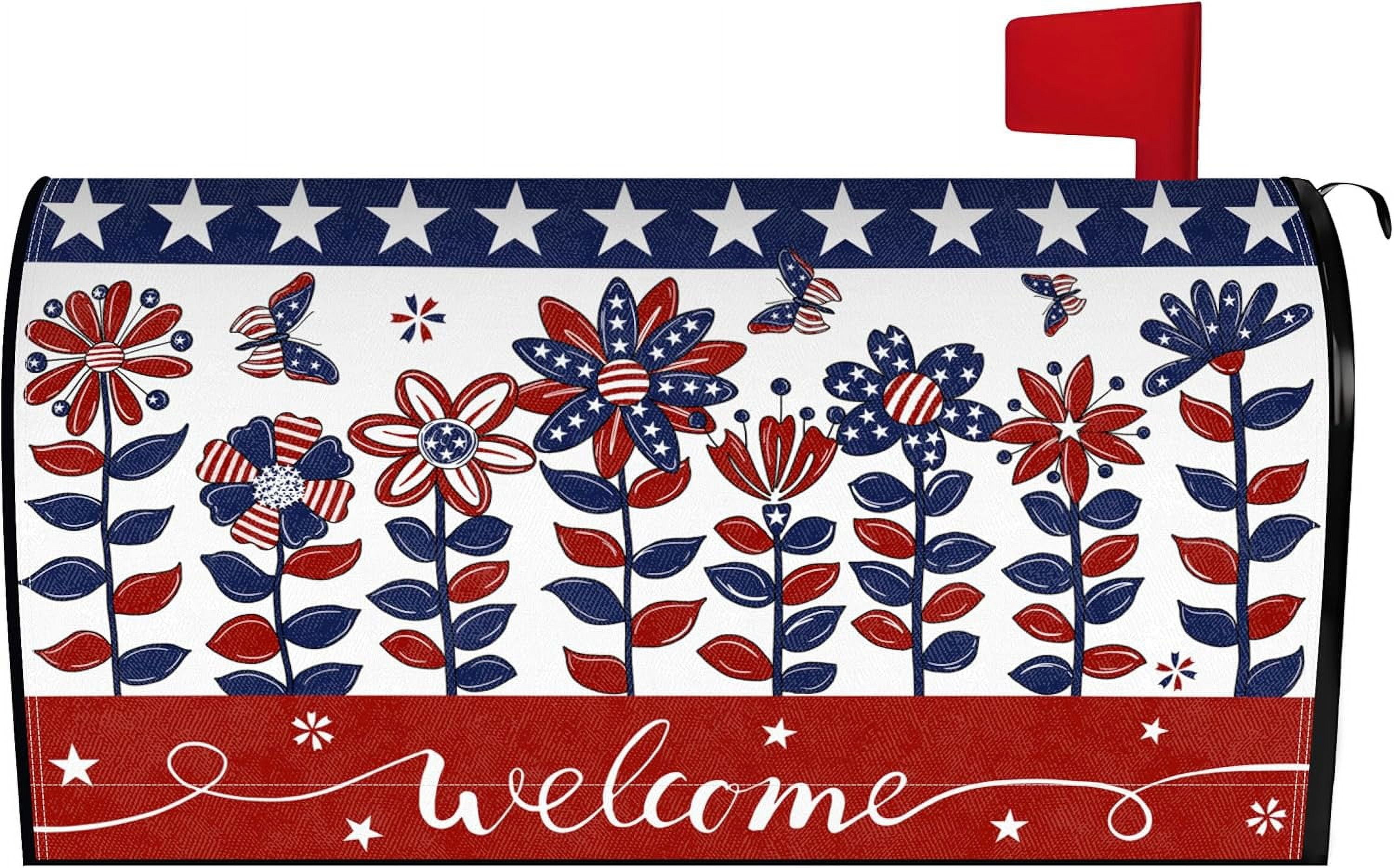 4th of July Flowers Mailbox Cover 21x18 Inch, Independence Day Floral Post Letter Box Covers ...