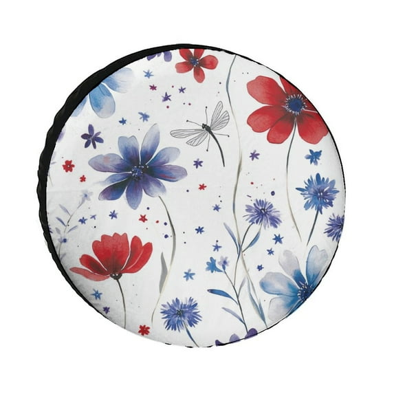 4th of July Flowers Stars Dragonfly Camper Spare Tire Cover Red Blue ...
