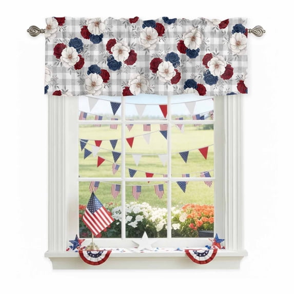 4th of July Flowers Window Valances for Kitchen, Patriotic Floral ...