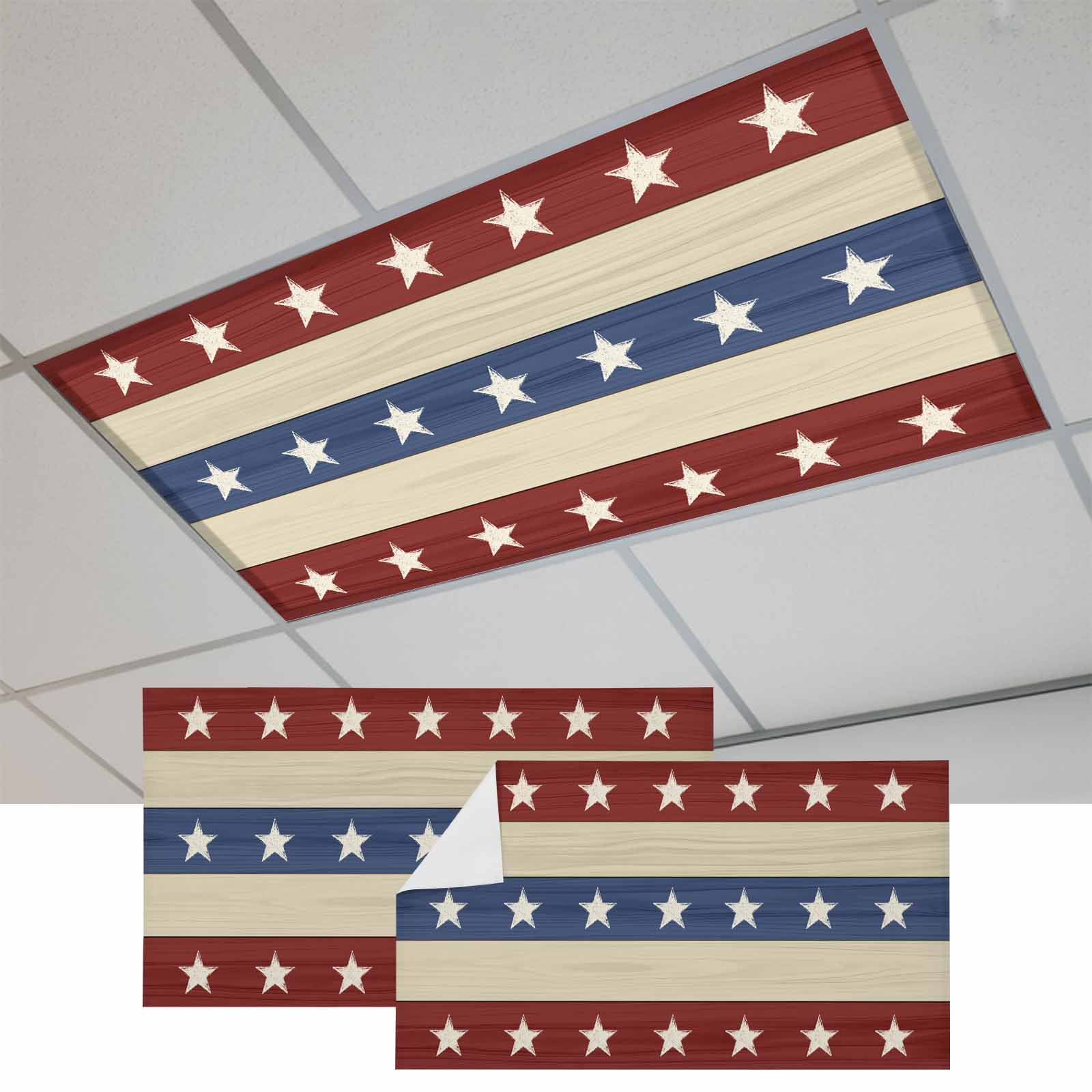 4th of July Fluorescent Light Covers, Blue Red Star Striped ...