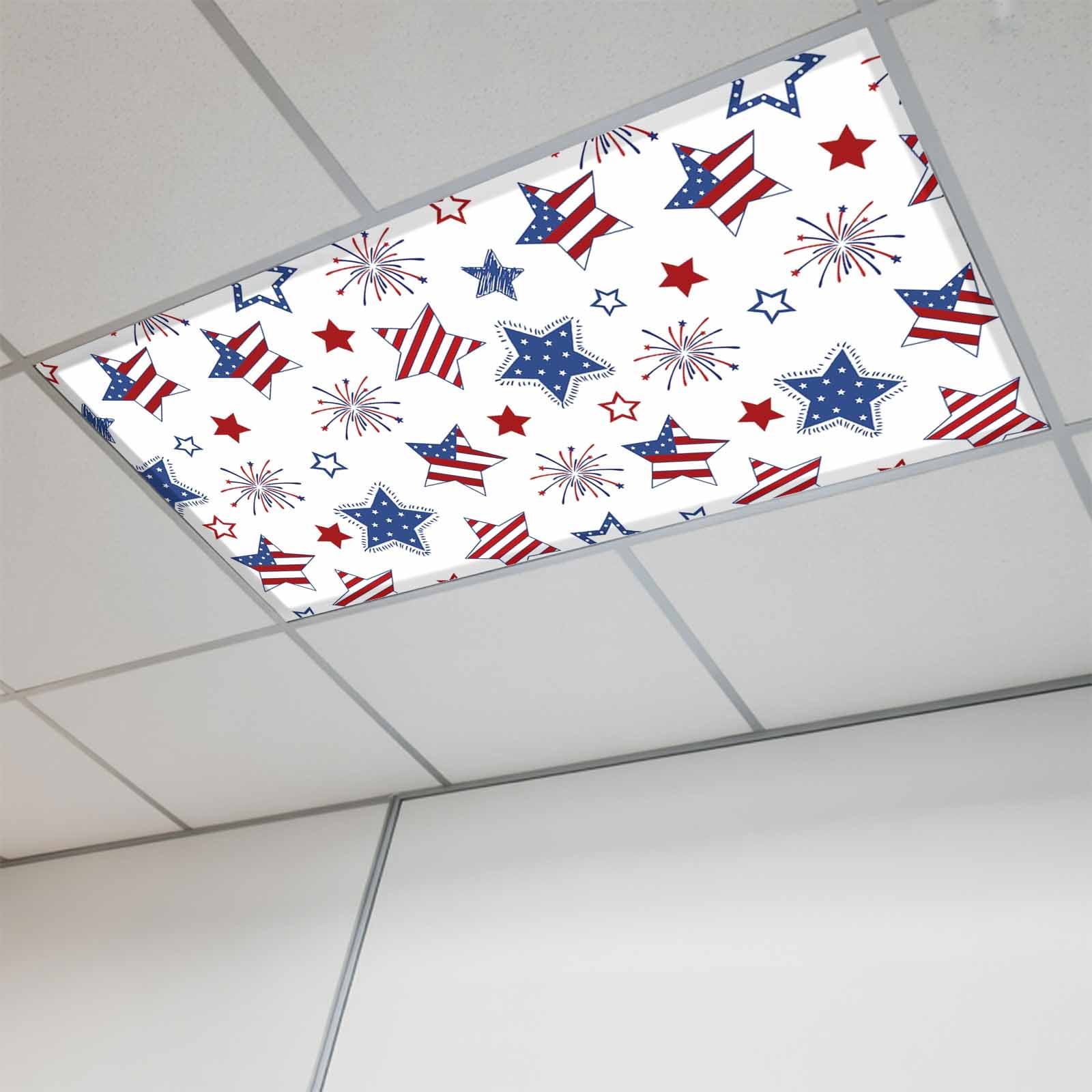 4th of July Fluorescent Light Covers, Independence Day Blue Red Star ...