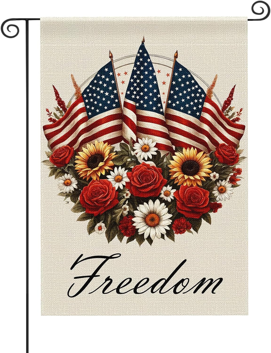 4th of July Freedom Garden Flag Patriotic Flower and American Flag ...