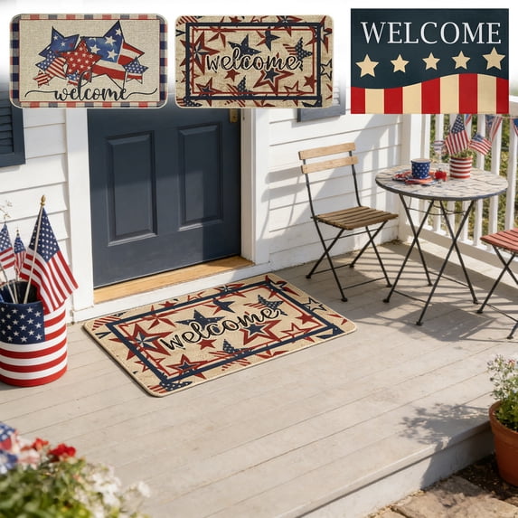 4th of July Front Door Mat, Retro Patriotic Welcome Doormat with ...
