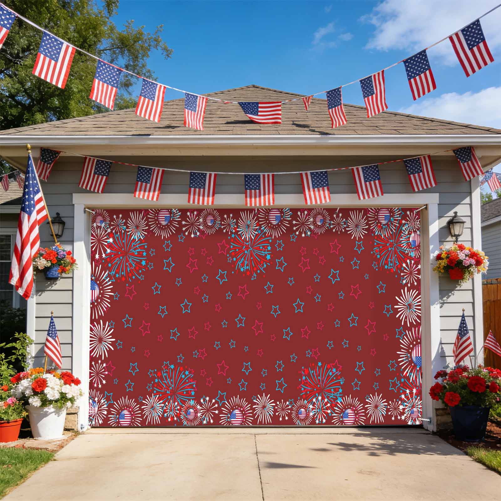 4th of July Garage Door Cover 7 x 16 ft Patriotic Stars and Stripes ...