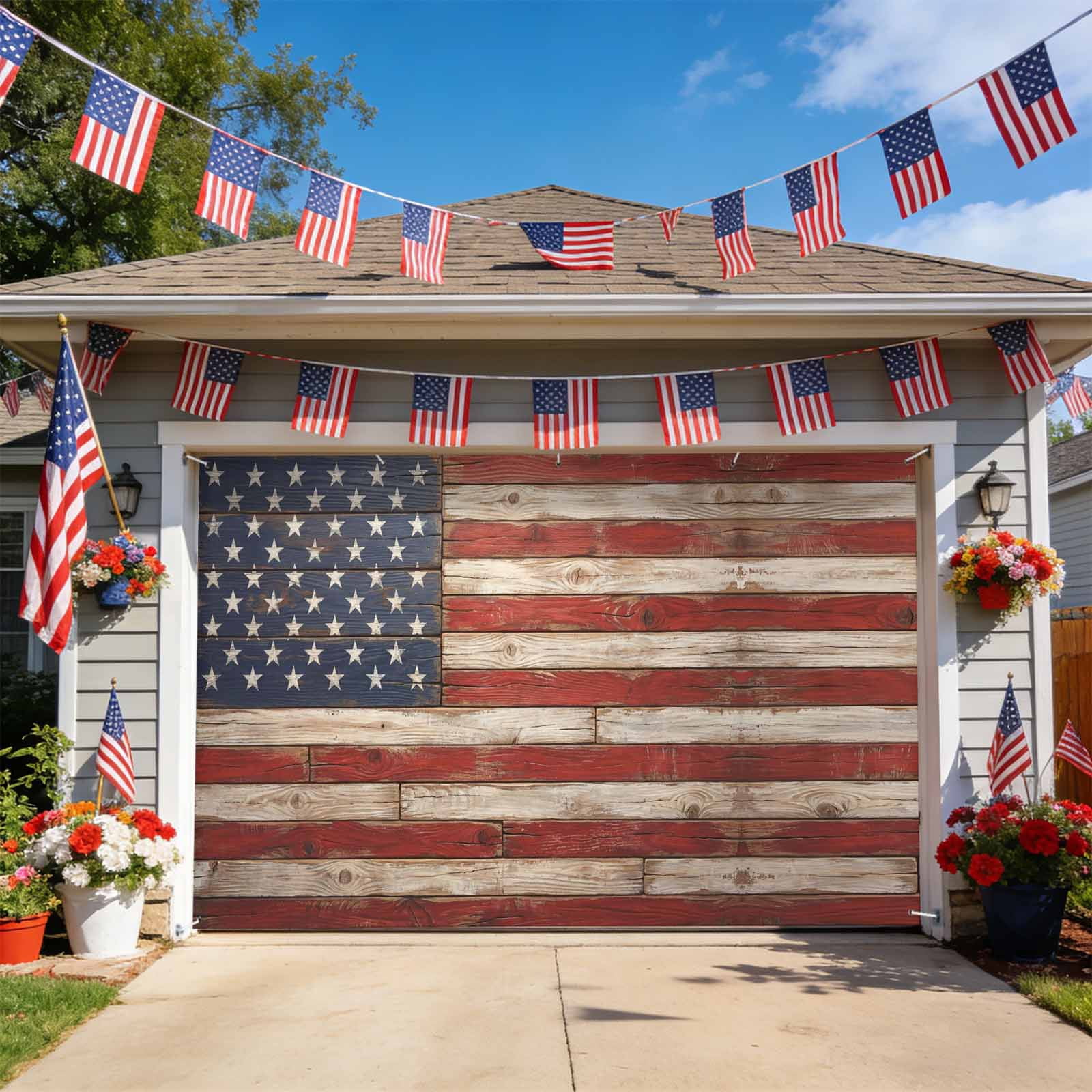 4th of July Garage Door Cover 7 x 16 ft Stars and Stripes USA Flag ...