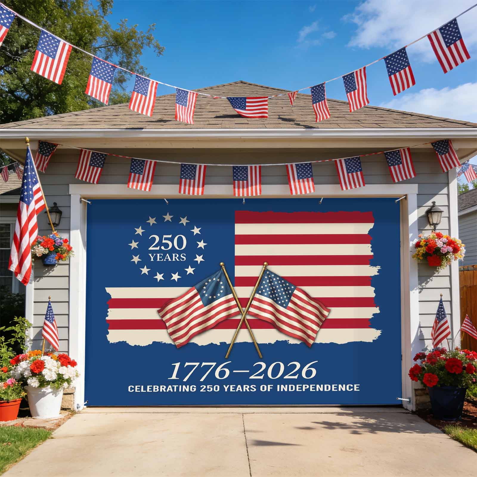 4th of July Garage Door Cover 7 x 8 ft Stars and Stripes 250 Years ...