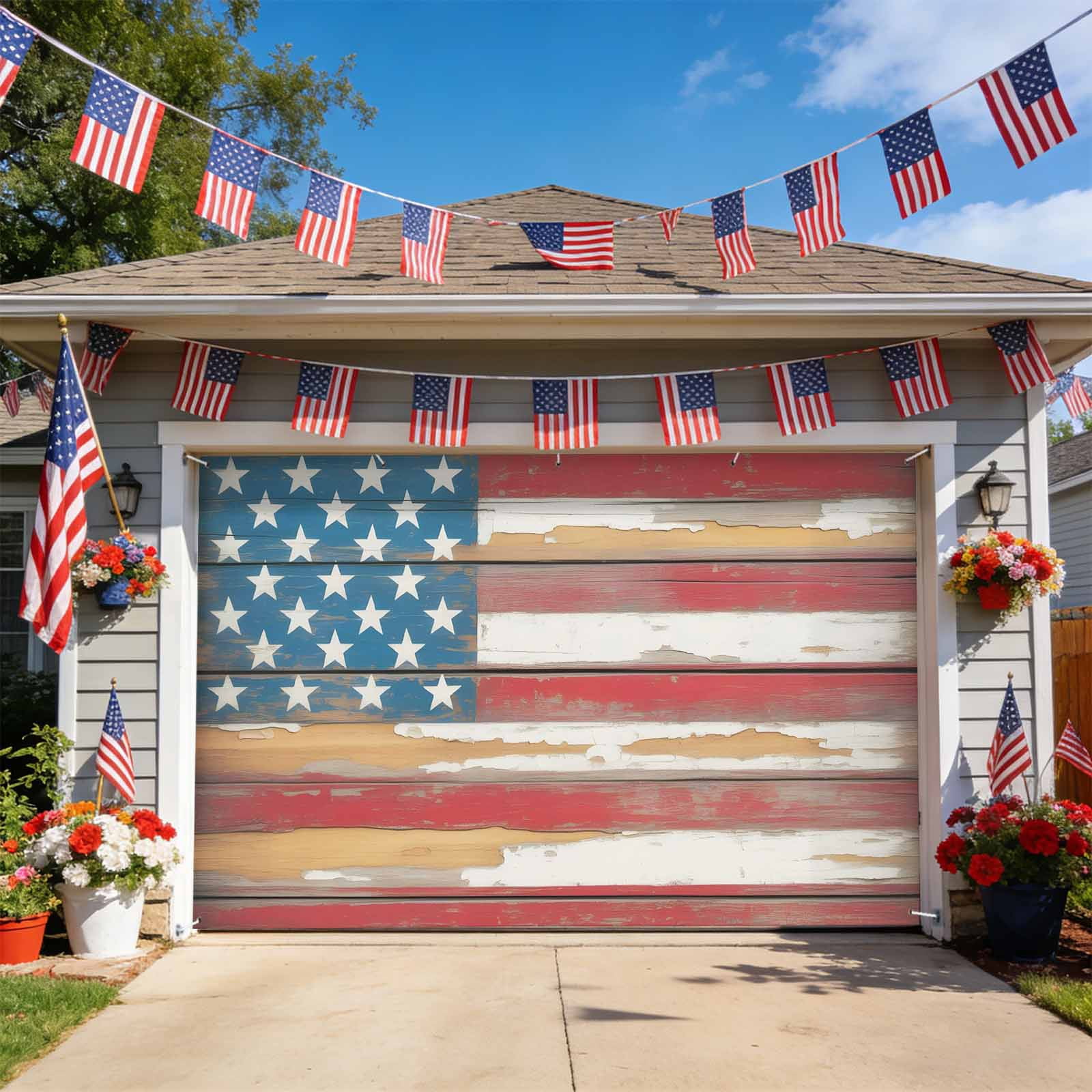 4th of July Garage Door Cover 7 x 8 ft Stars and Stripes Patriotic ...