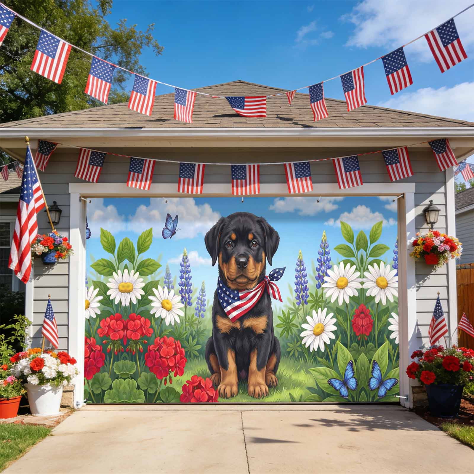 4th of July Garage Door Cover, Dog Independence Day USA Flag Daisy ...