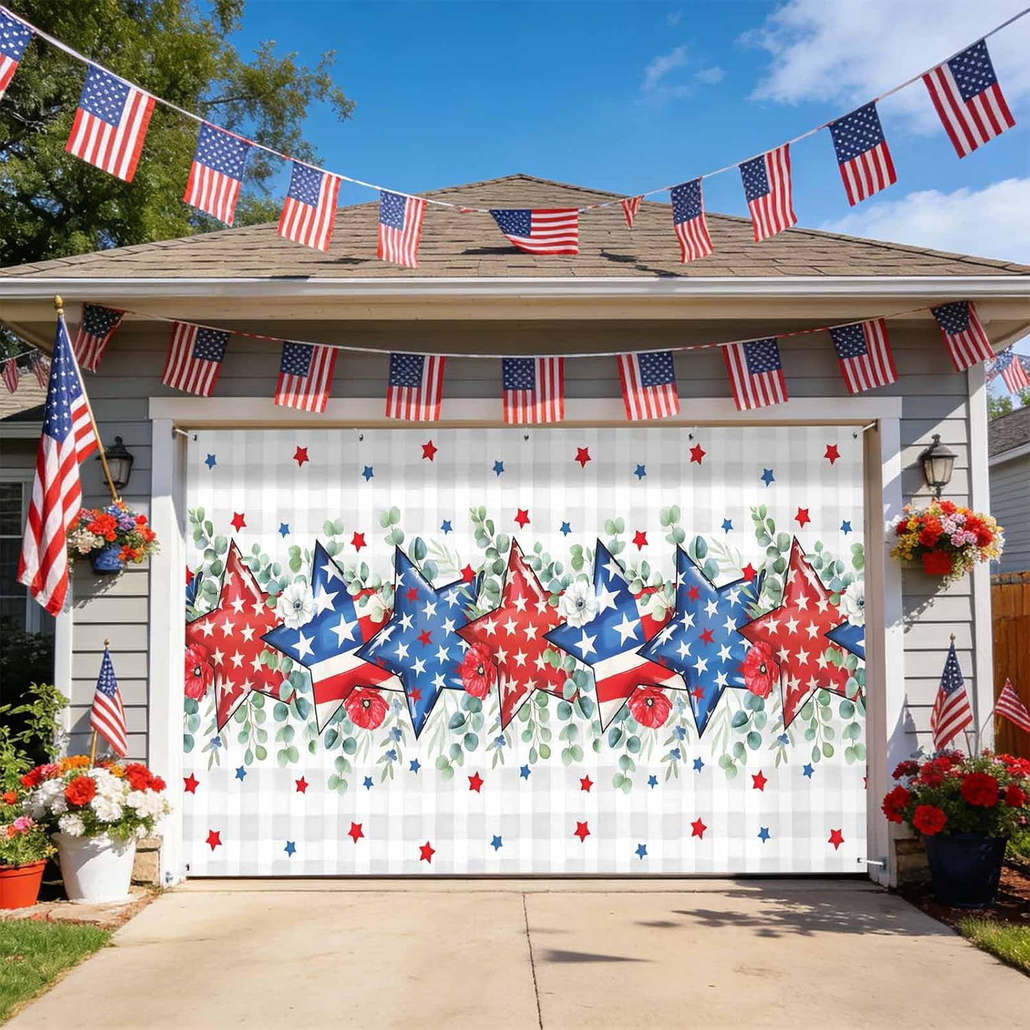 4th of July Garage Door Cover for Holiday 7x16ft Garage Door Banner ...