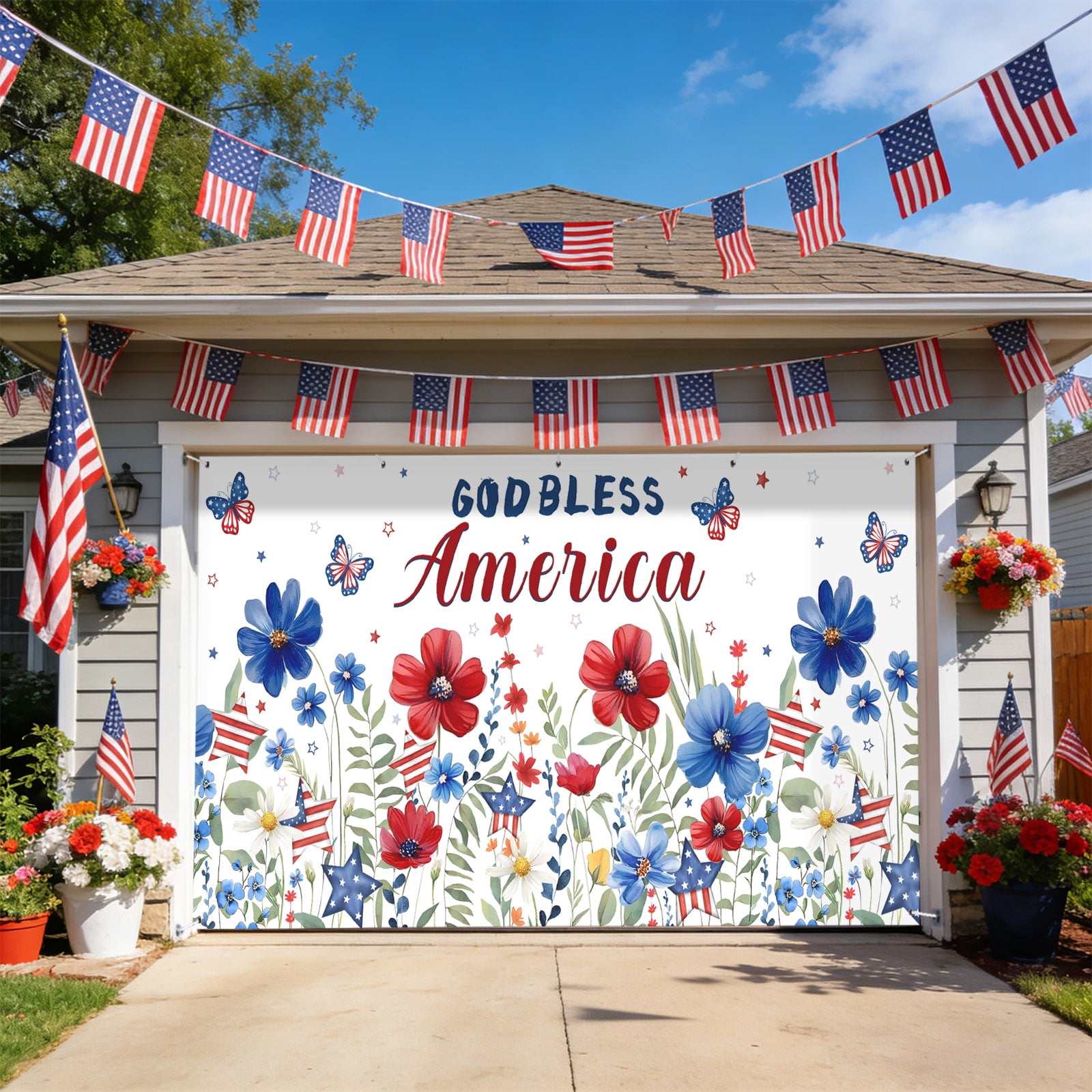 4th of July Garage Door Cover,Independence Day Blue Red Watercolor ...