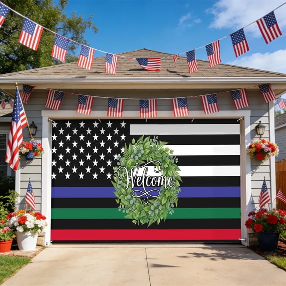 4th of July Garage Door Cover, Independent Day American Flag Black ...