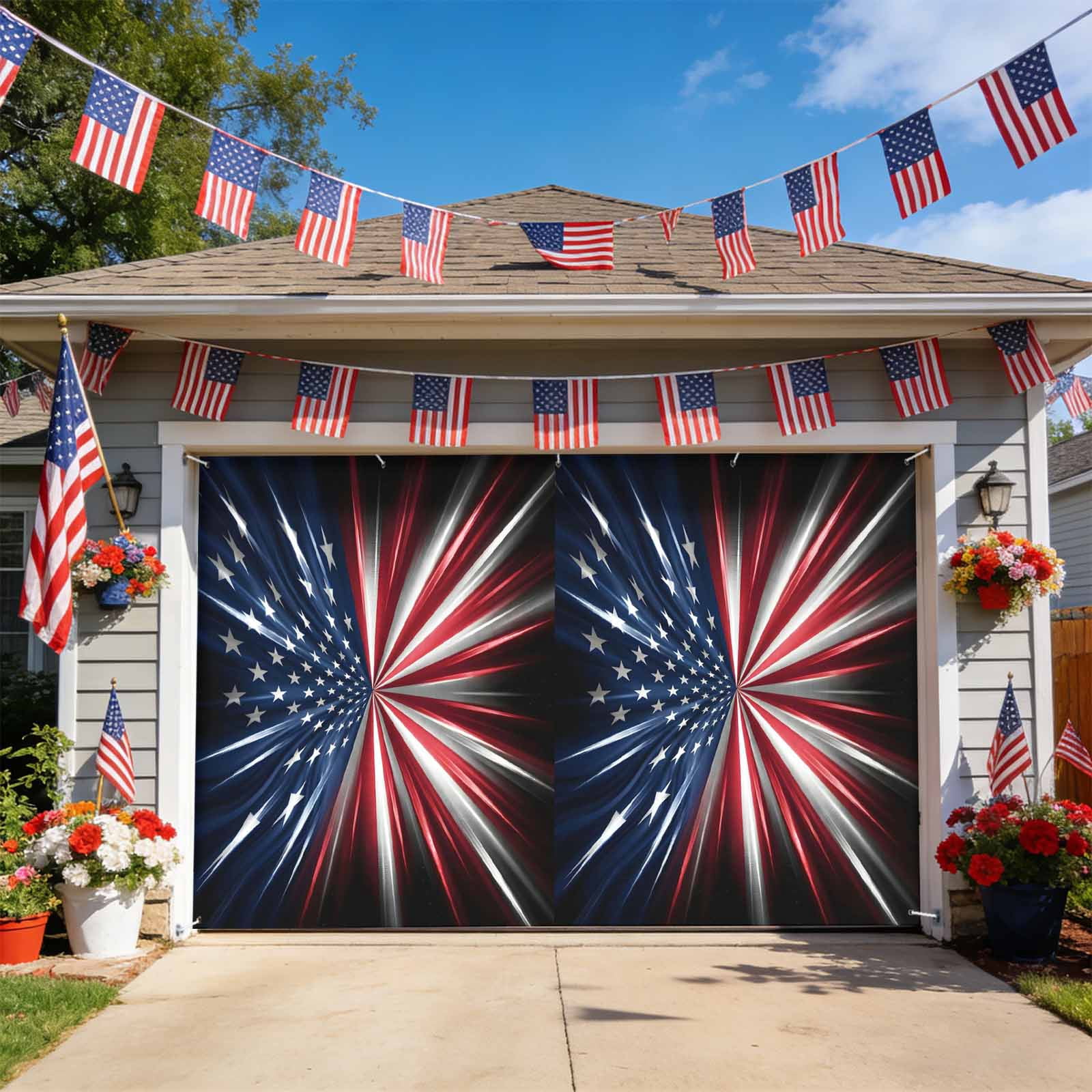 4th of July Garage Door Cover, Patriotic American Flag Red Blue Stars ...