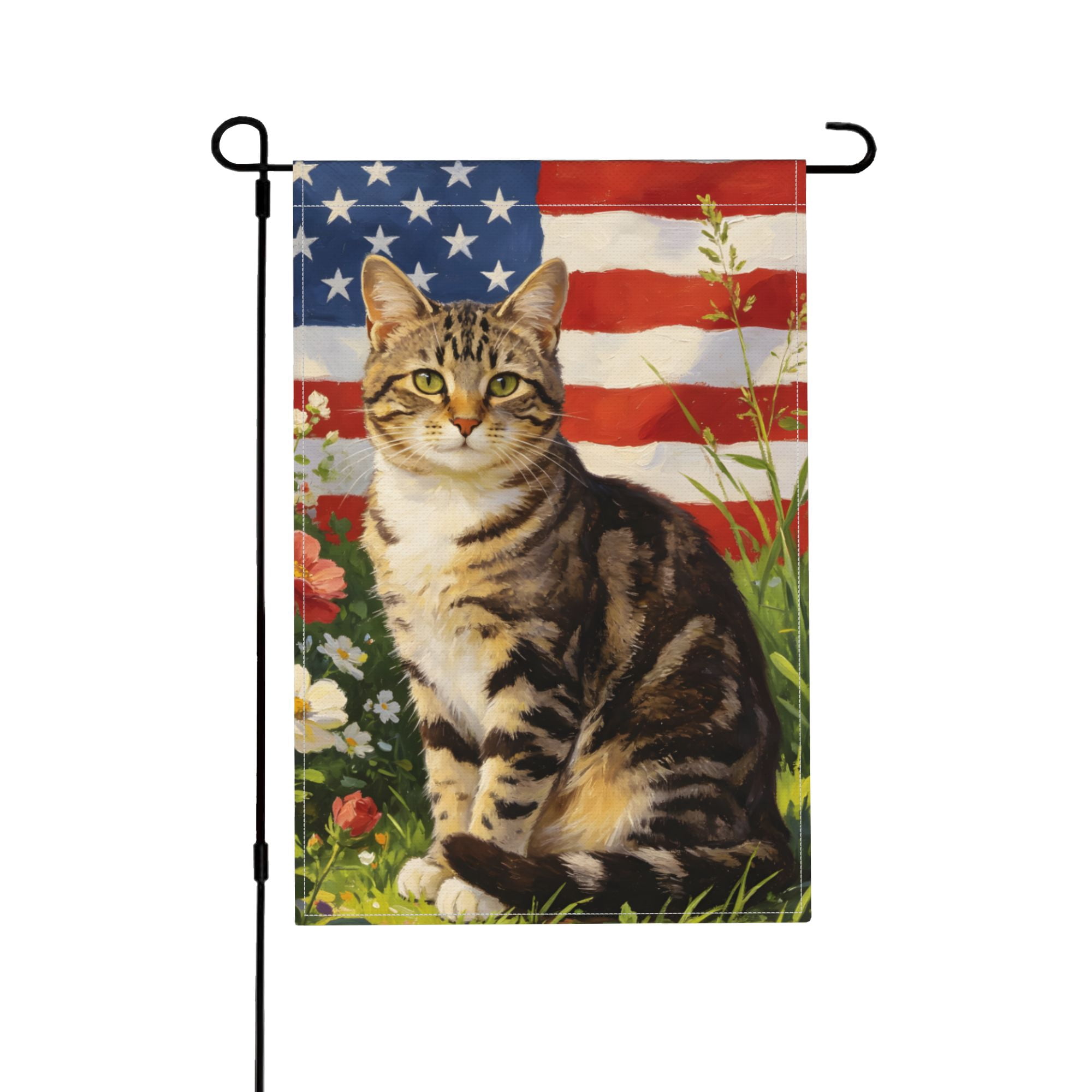 4th of July Garden Flag, 12x18 Inch Double Sided Cat Welcome American ...