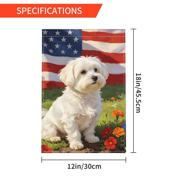 4th of July Garden Flag, 12x18 Inch Double Sided Maltese Dog Welcome ...