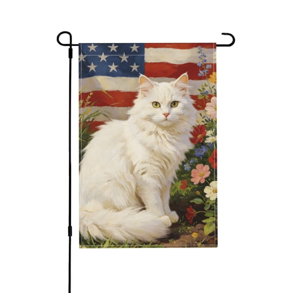 4th of July Garden Flag, 12x18 Inch Single Sided Persian Cat Welcome ...