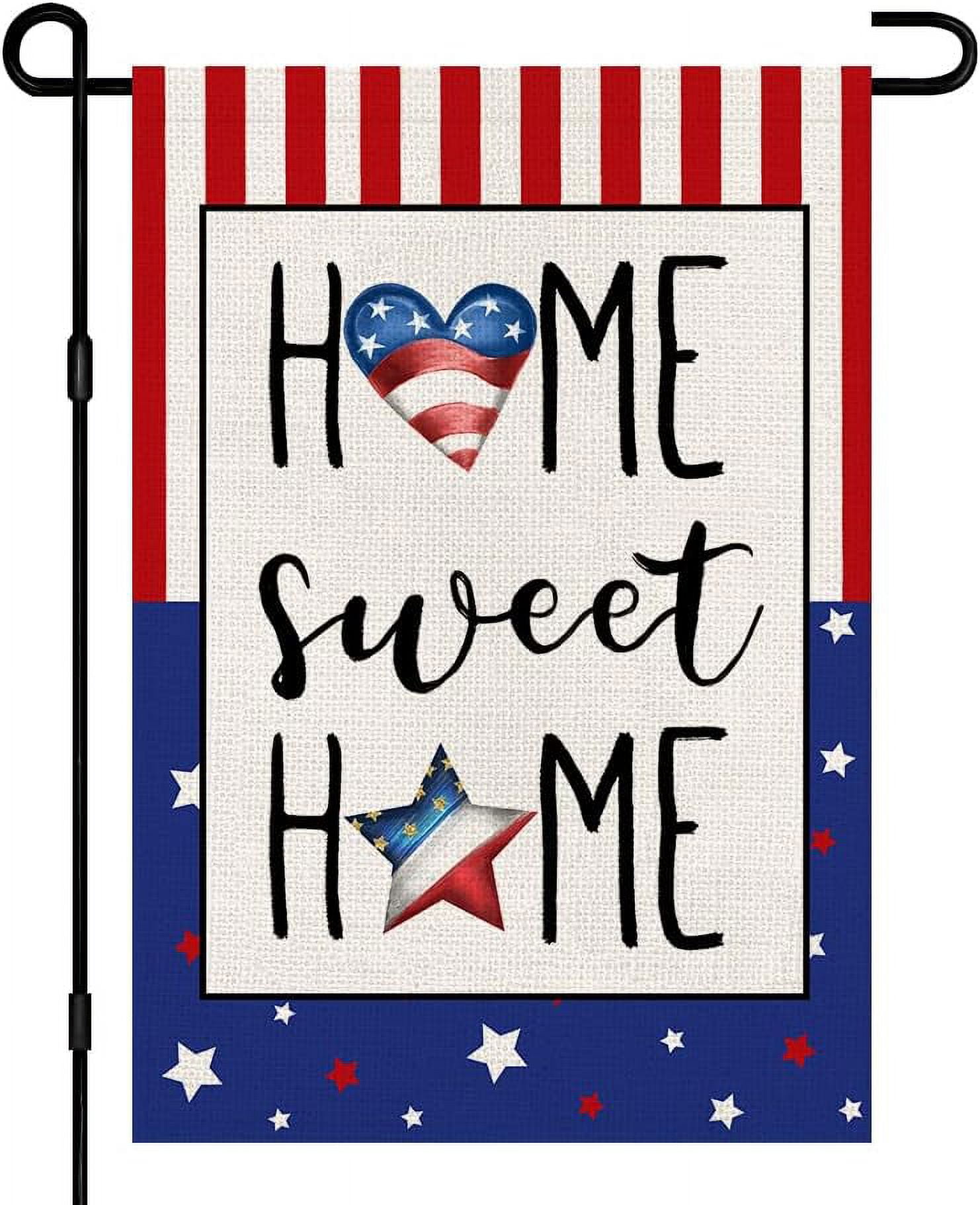 4th of July Garden Flag Home Sweet Home Double Sided Burlap, Star and ...