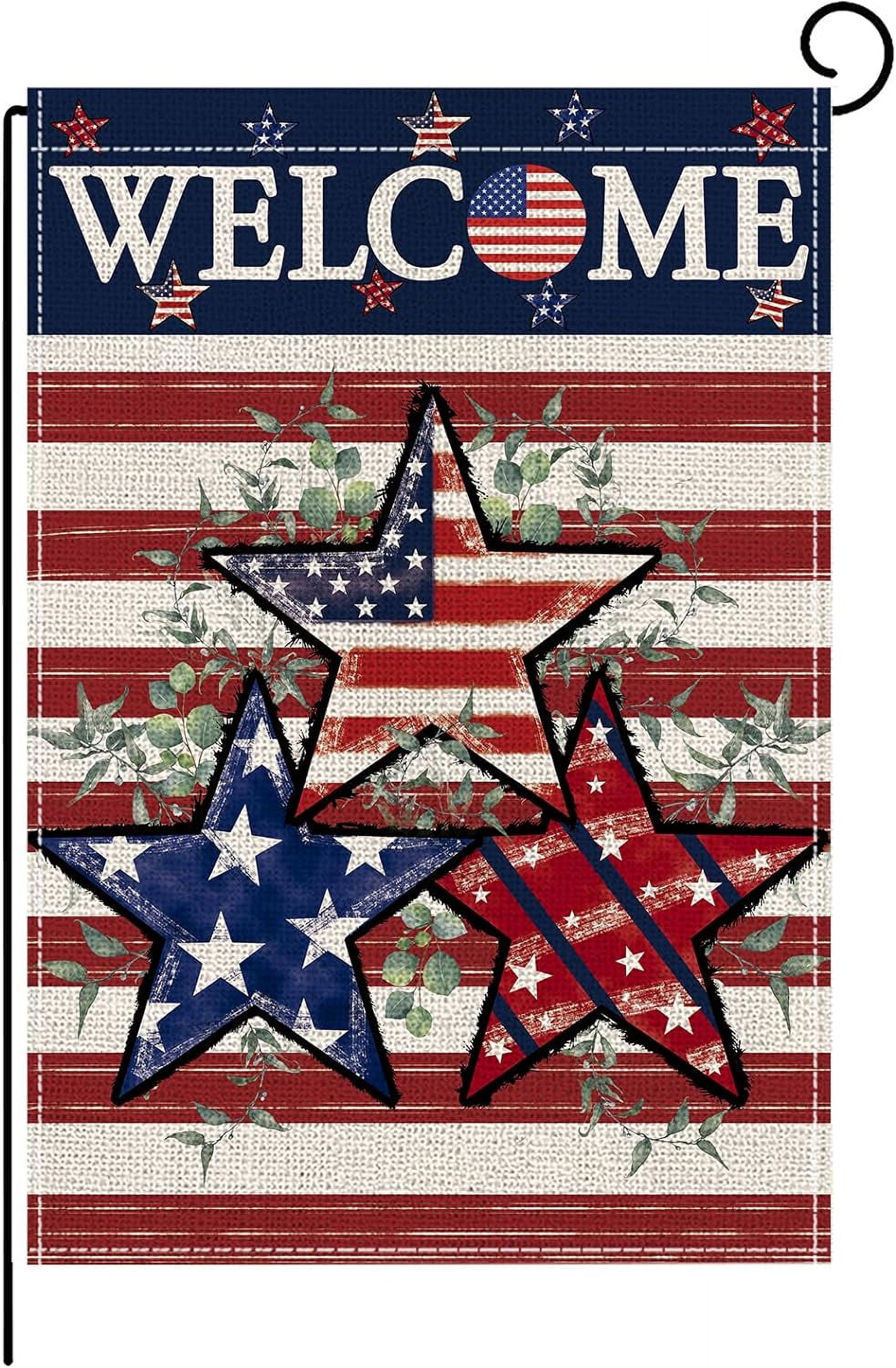 4th of July Garden Flag Independence Day Welcome Garden Flag for Outside Double Sided Patriotic ...