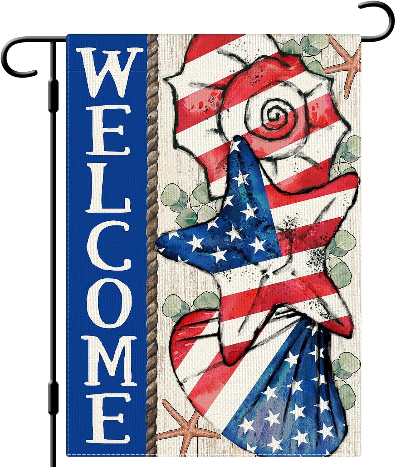 4th of July Garden Flag Patriotic Starfish and Seashell Flag 12.5x18 ...