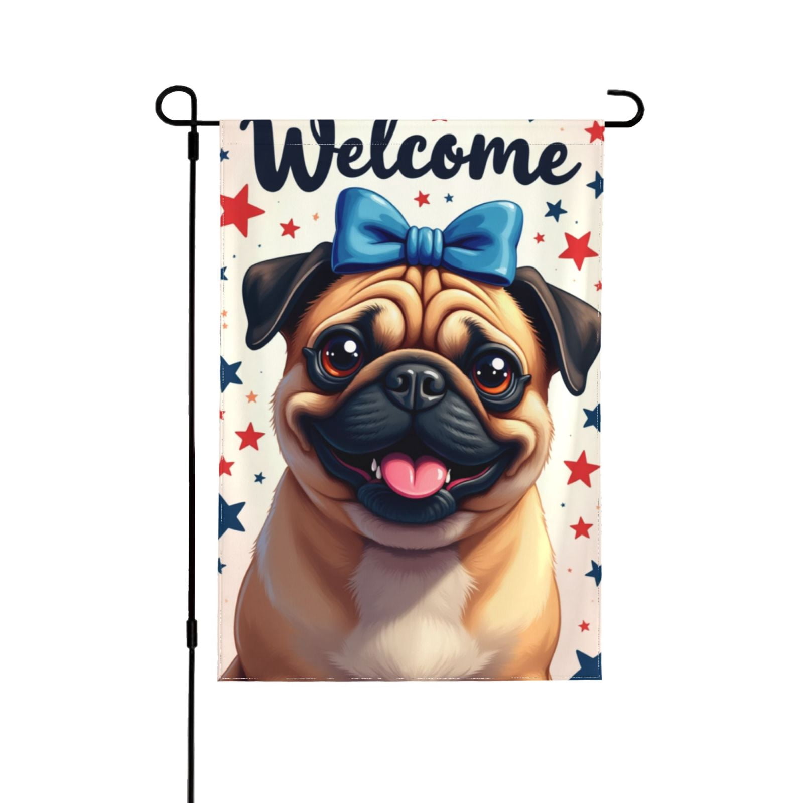 4th Of July Garden Flag Pug Dog Patriotic Stars Vertical Double Sided ...