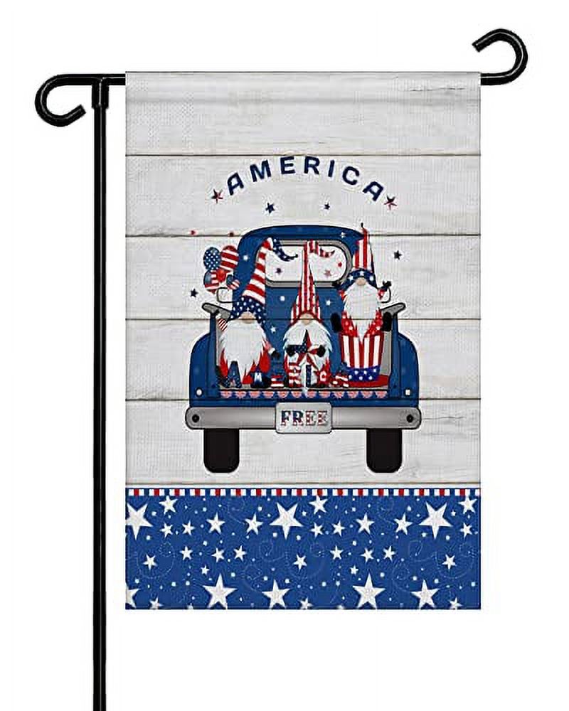 4th of July Garden Flags Gnomes Holding Star Farm Truck Garden Flag ...