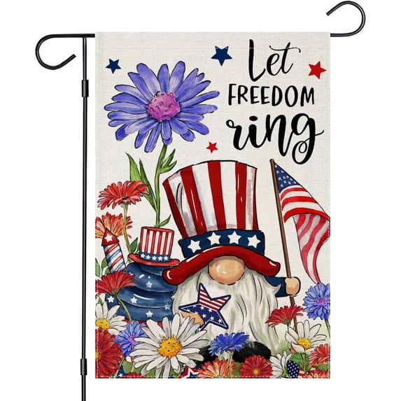 4th of July Garden Flags for Outside, Let FREEDOM Ring Patriotic Gnome ...